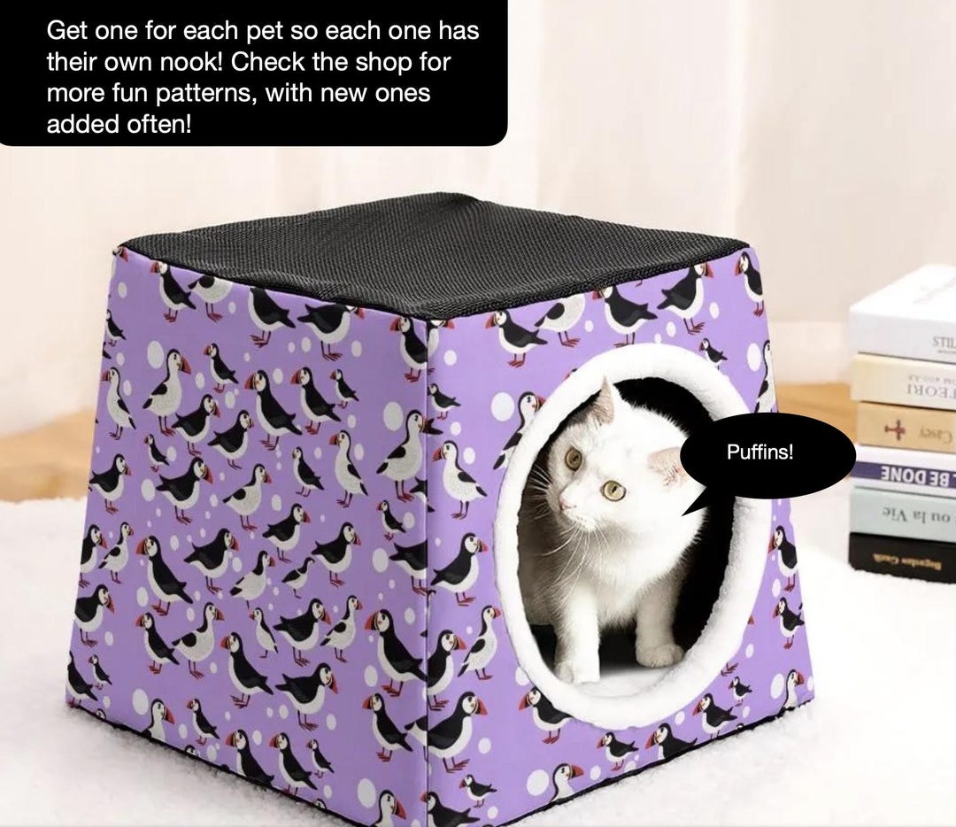 Purple Puffins Cube Cat House, Colorful Cat Nest, Pet House, Small Dog ...