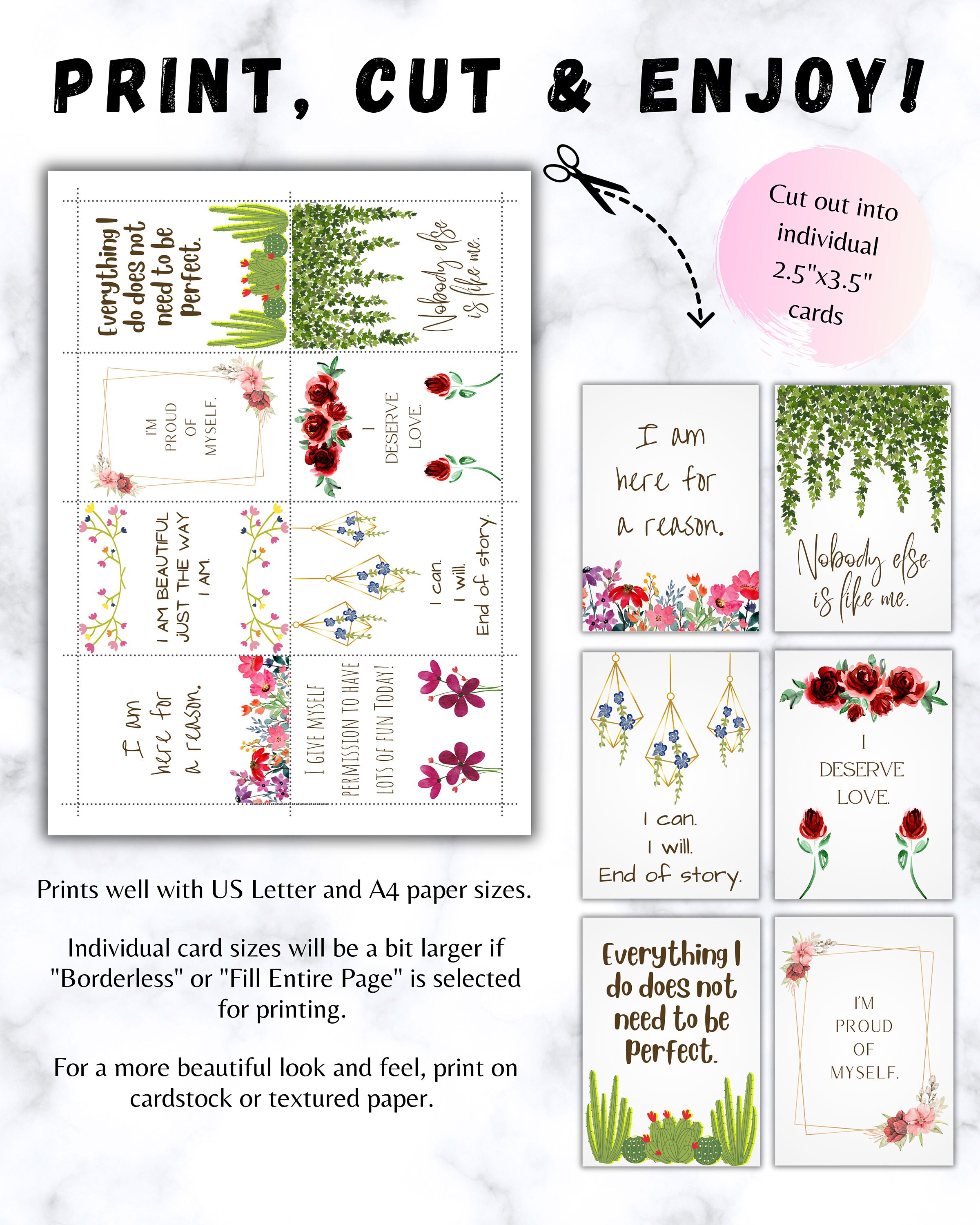 Printable Affirmation Cards, Elegant Flowers and Plants - Etsy