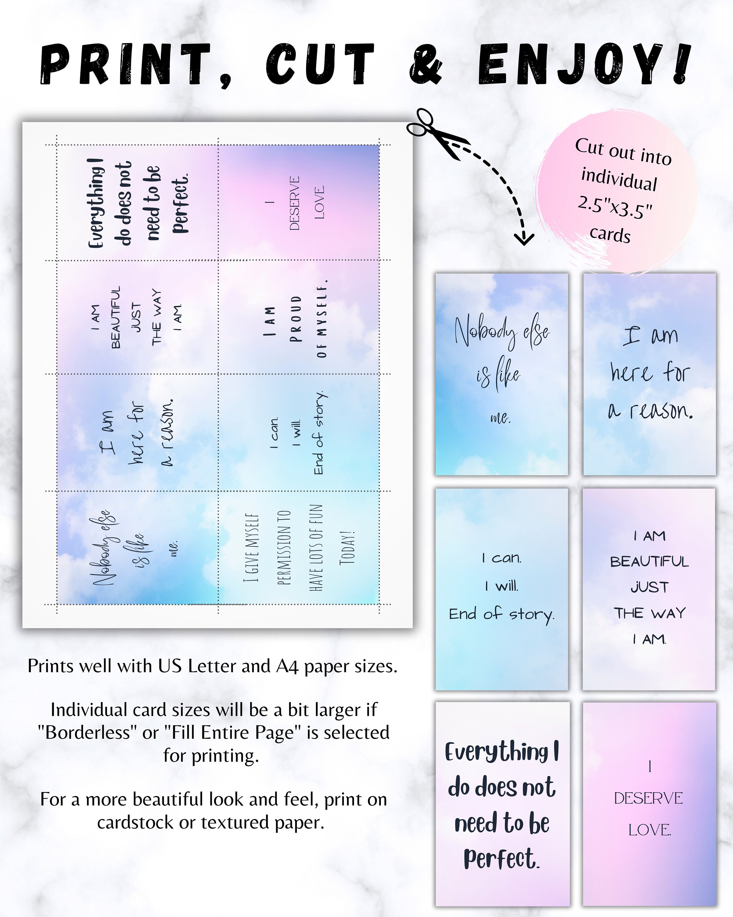 Printable Affirmation Cards, Beautiful Pastel Clouds - Etsy