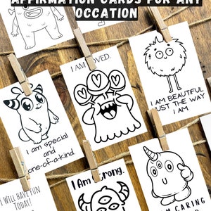 Printable Affirmation Coloring Cards, Fun Monsters for Kids - Etsy