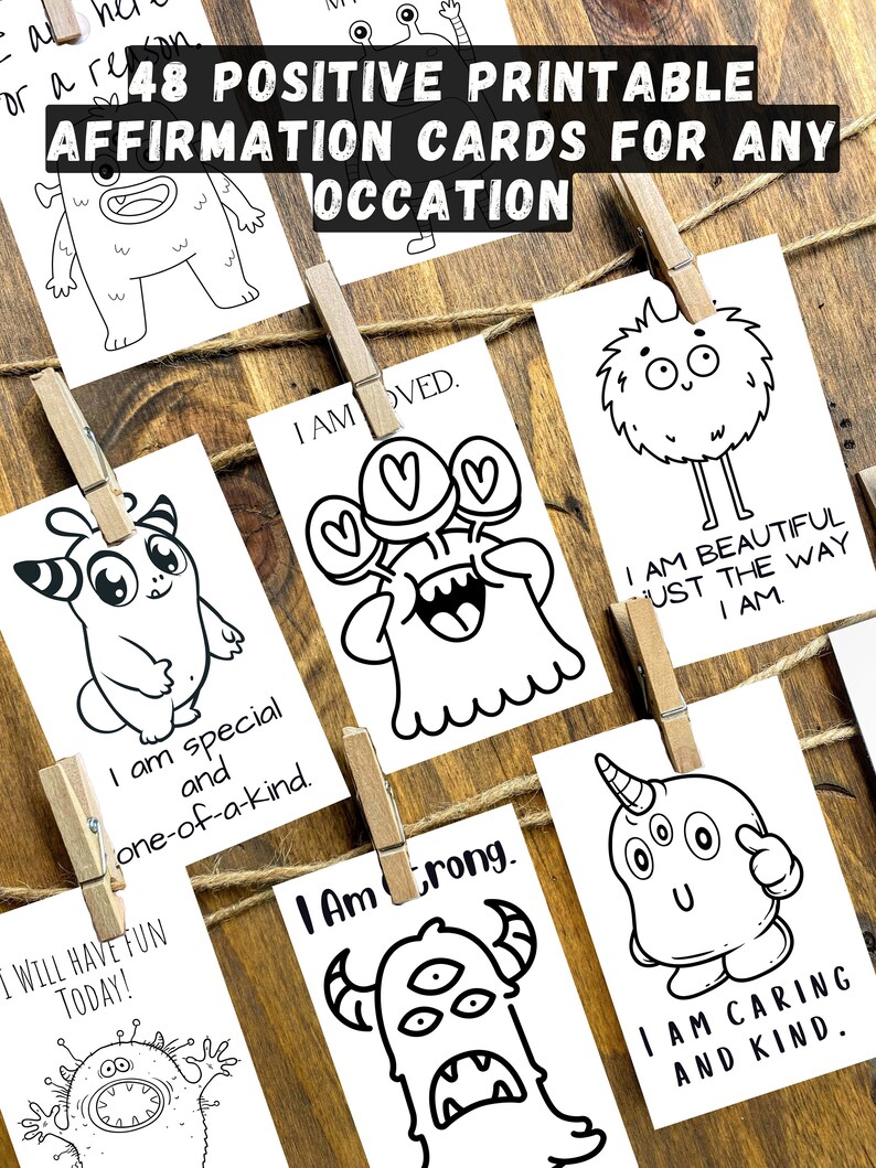 Printable Affirmation Coloring Cards, Fun Monsters for Kids - Etsy