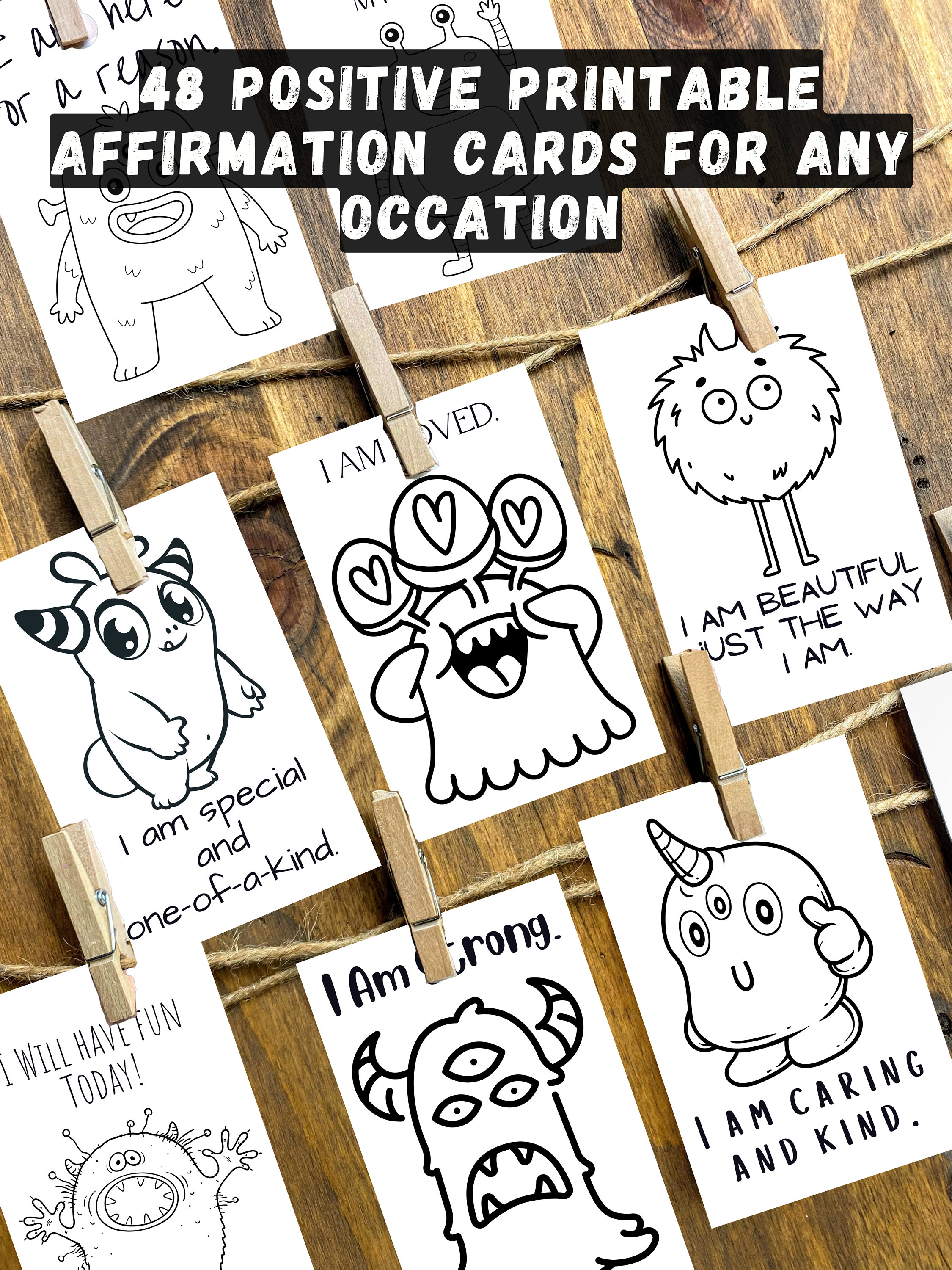 Printable Affirmation Coloring Cards Fun Monsters for Kids - Etsy