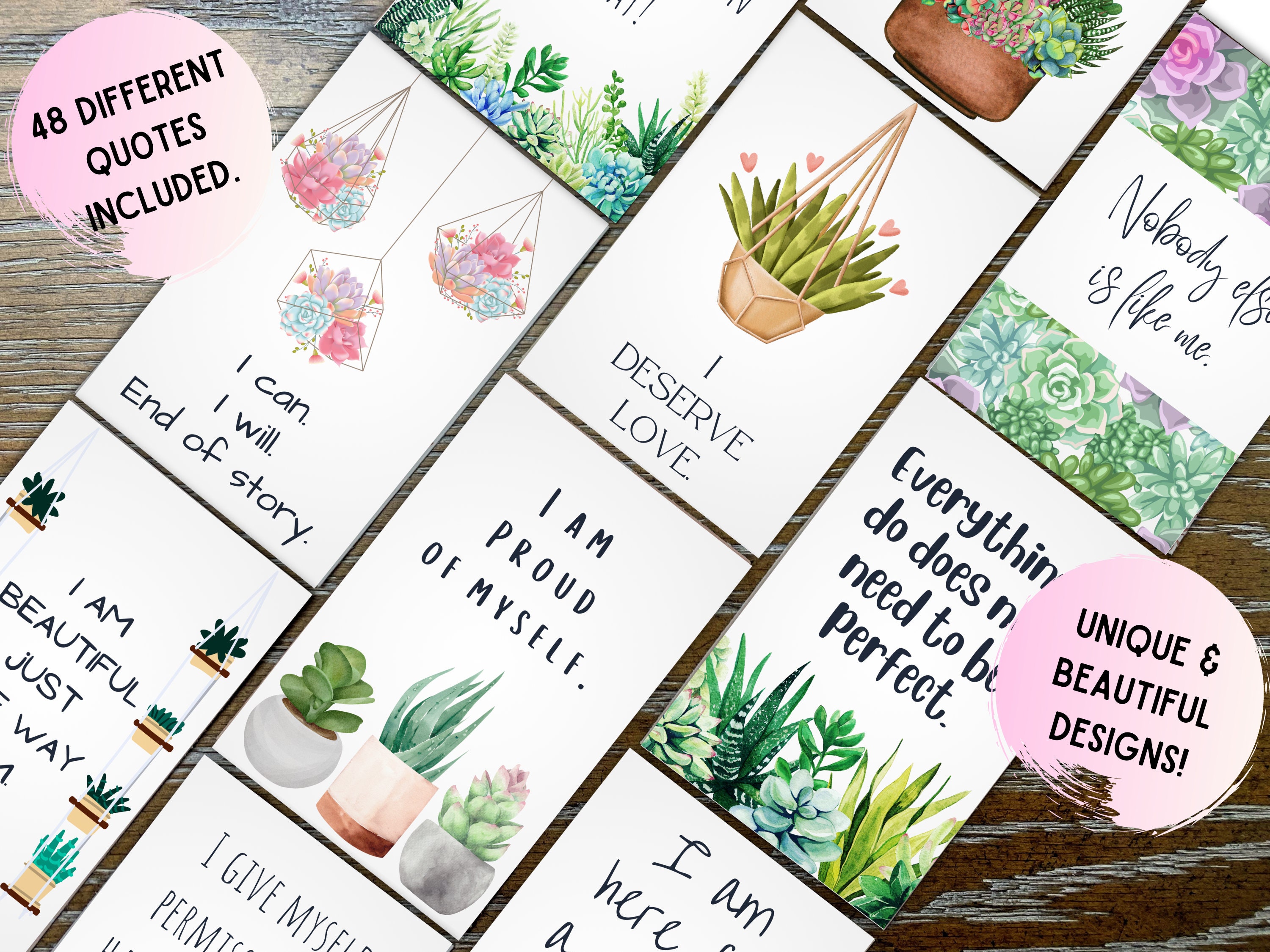 Printable Affirmation Cards, Succulents and Plants - Etsy