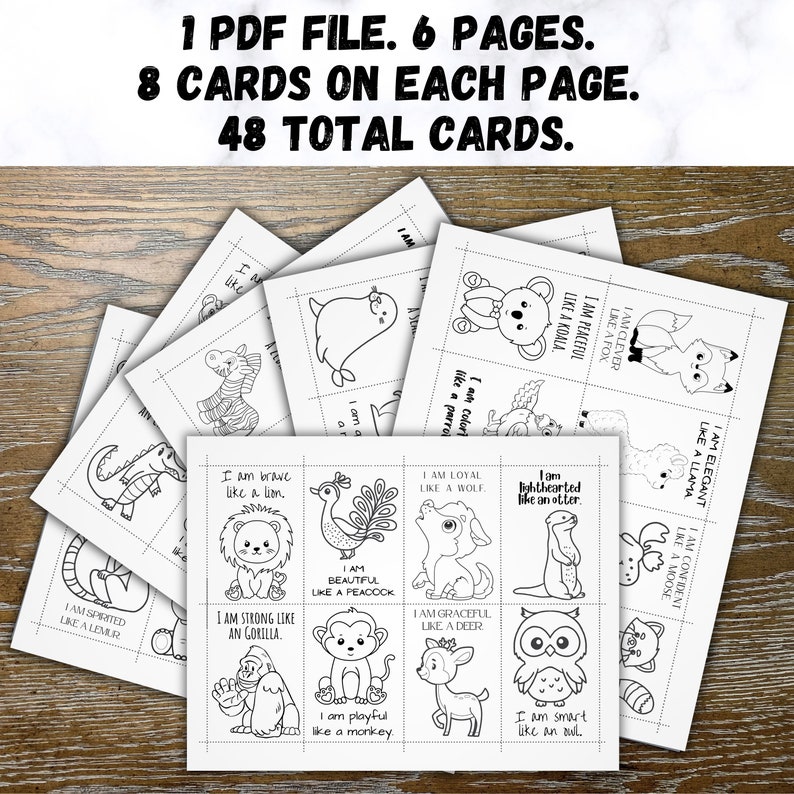Printable Affirmation Coloring Cards, Adorable Zoo and Safari Animals ...