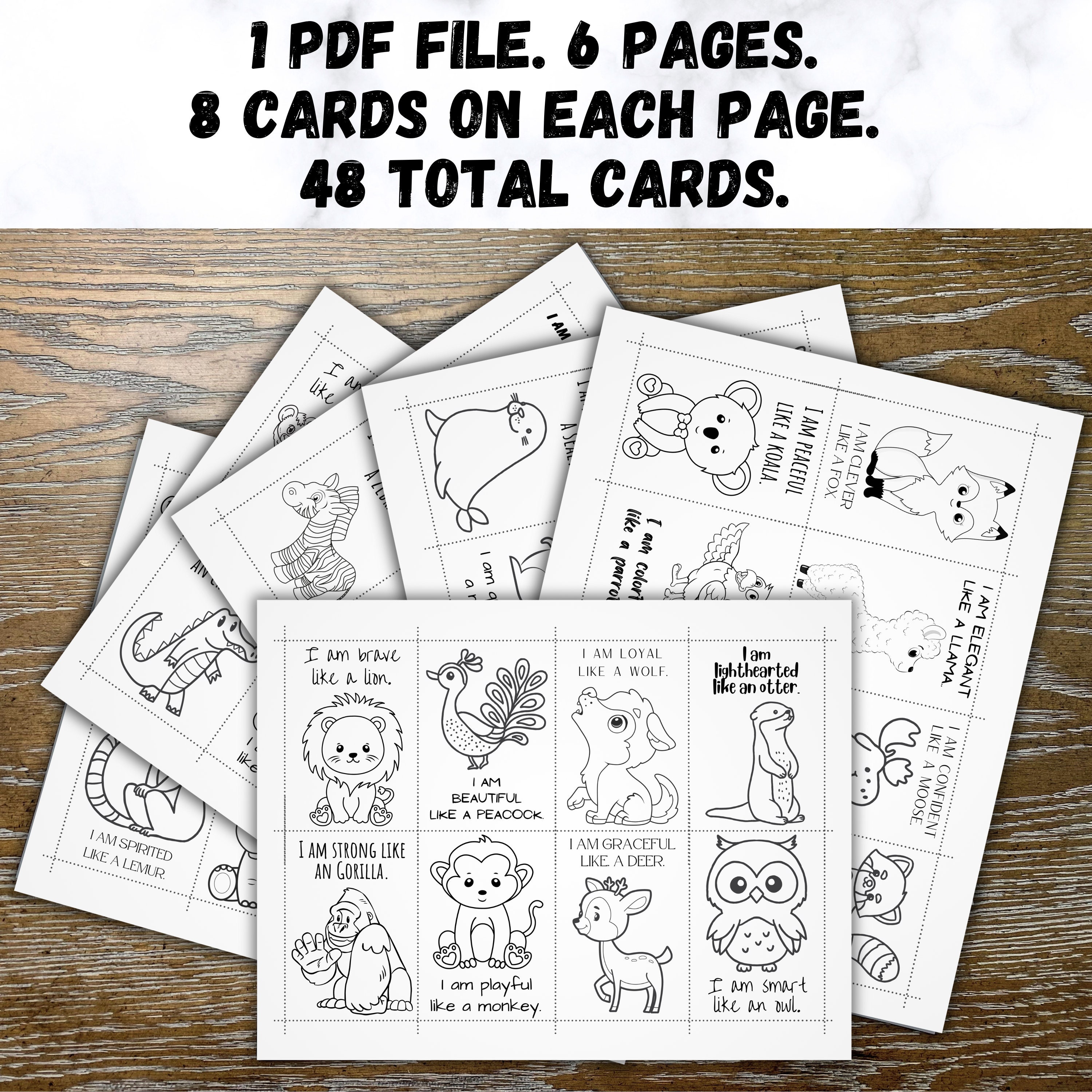 Printable Affirmation Coloring Cards, Adorable Zoo and Safari Animals ...