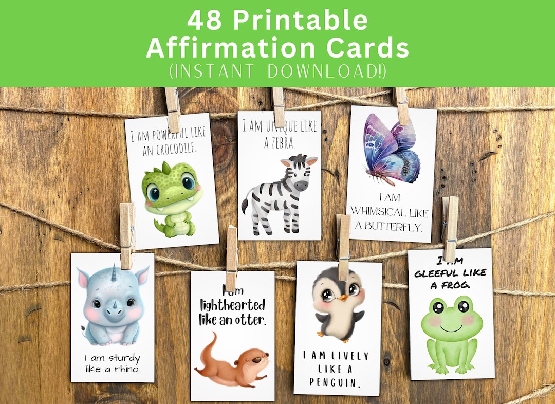 Printable Affirmation Cards, Adorable Zoo and Safari Animals for Kids ...