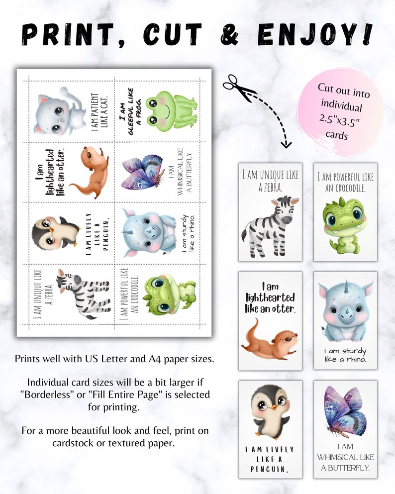 Printable Affirmation Cards, Adorable Zoo and Safari Animals for Kids ...