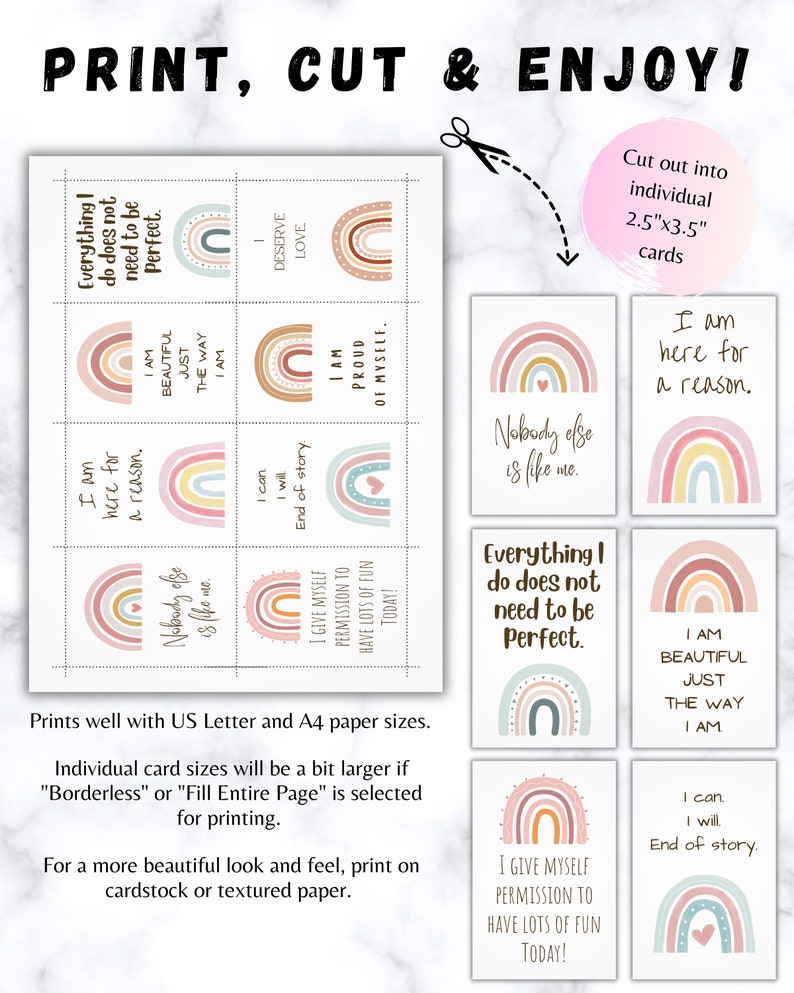 Printable Affirmation Cards, Colorful Rainbows - Etsy