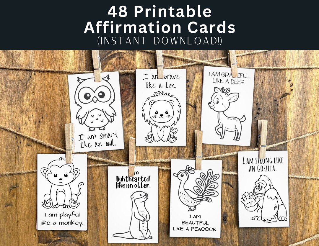 Printable Affirmation Coloring Cards, Adorable Zoo and Safari Animals ...