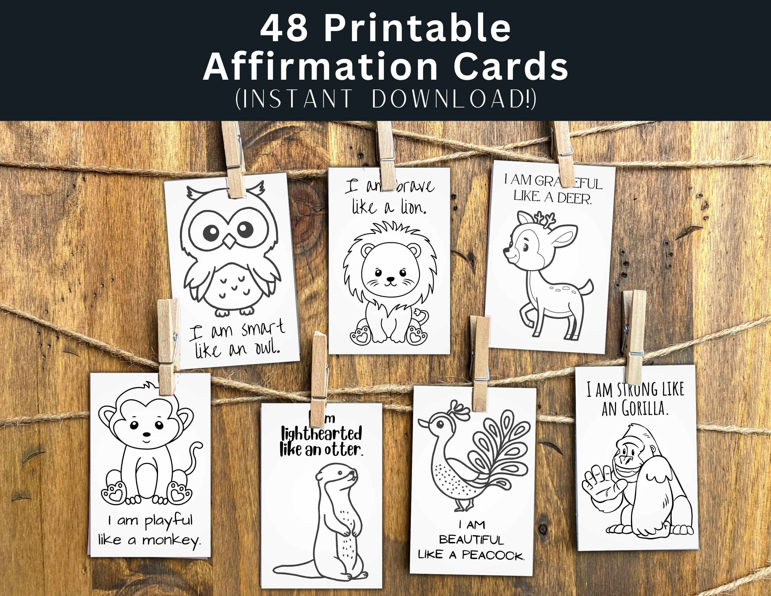 Printable Affirmation Coloring Cards, Adorable Zoo and Safari Animals ...