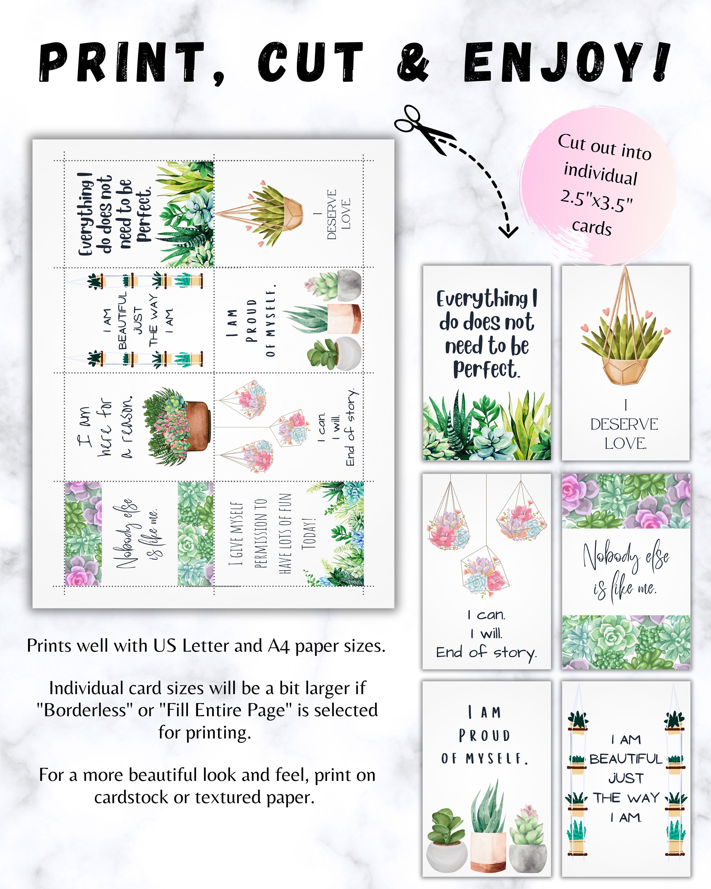 Printable Affirmation Cards, Succulents and Plants - Etsy