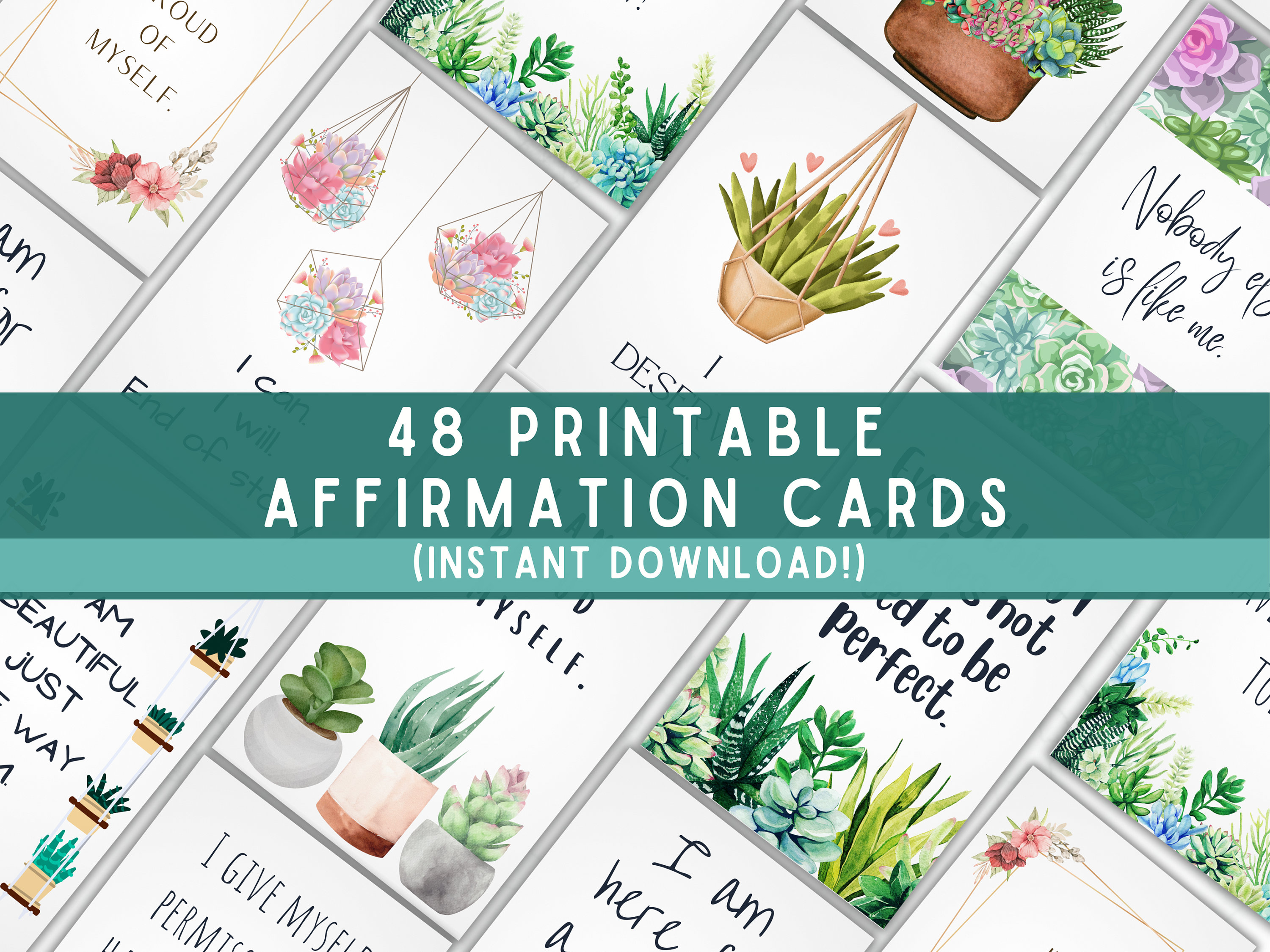 Printable Affirmation Cards, Succulents and Plants - Etsy