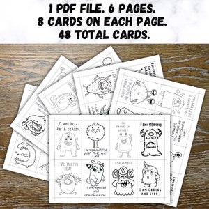 Printable Affirmation Coloring Cards, Fun Monsters for Kids - Etsy