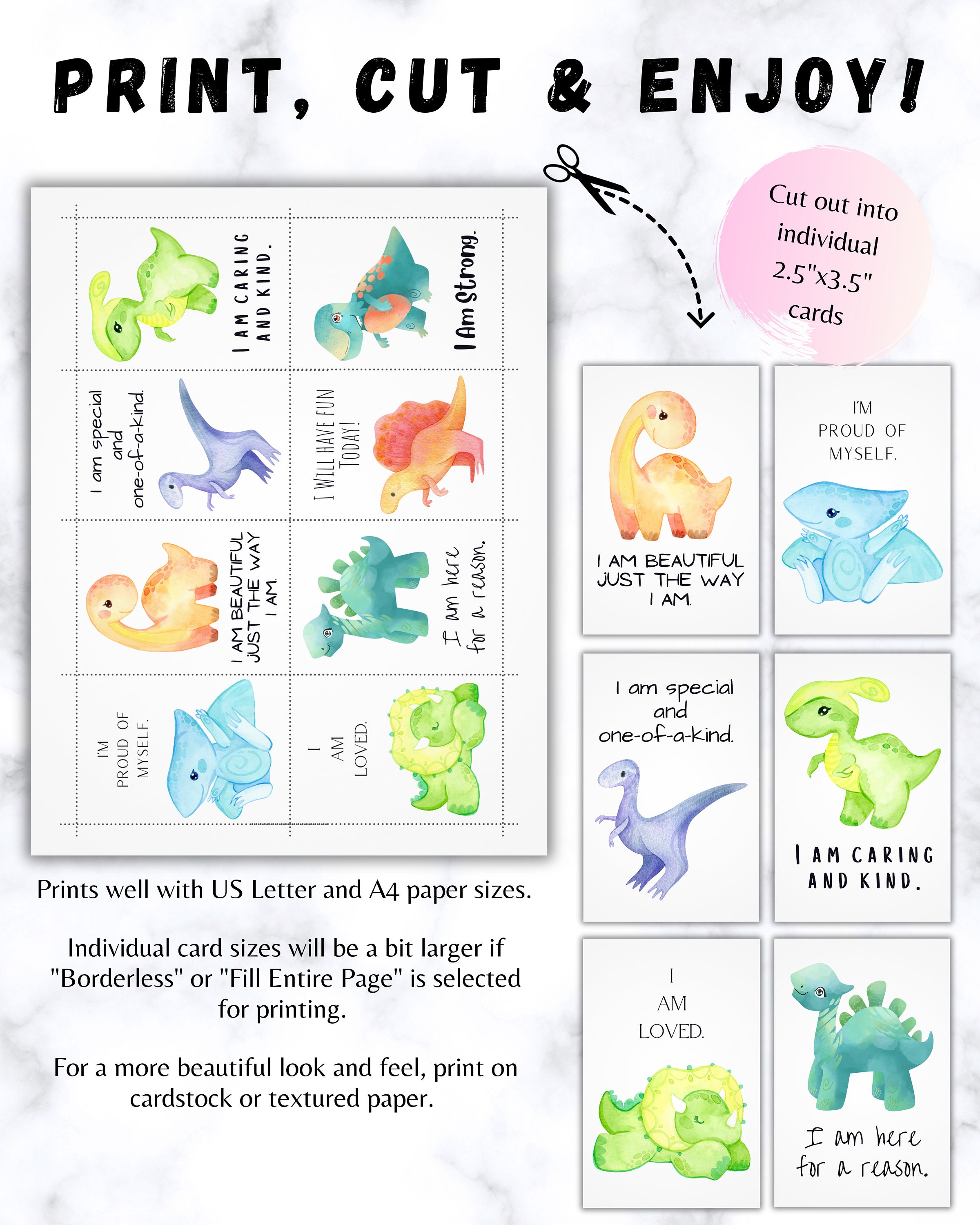 Printable Affirmation Cards, Adorable and Fun Dinosaurs for Kids - Etsy