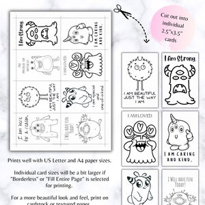 Printable Affirmation Coloring Cards, Fun Monsters for Kids - Etsy