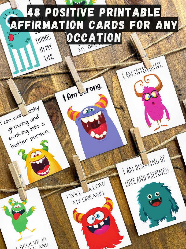 Printable Affirmation Cards, Fun Monsters for Kids - Etsy