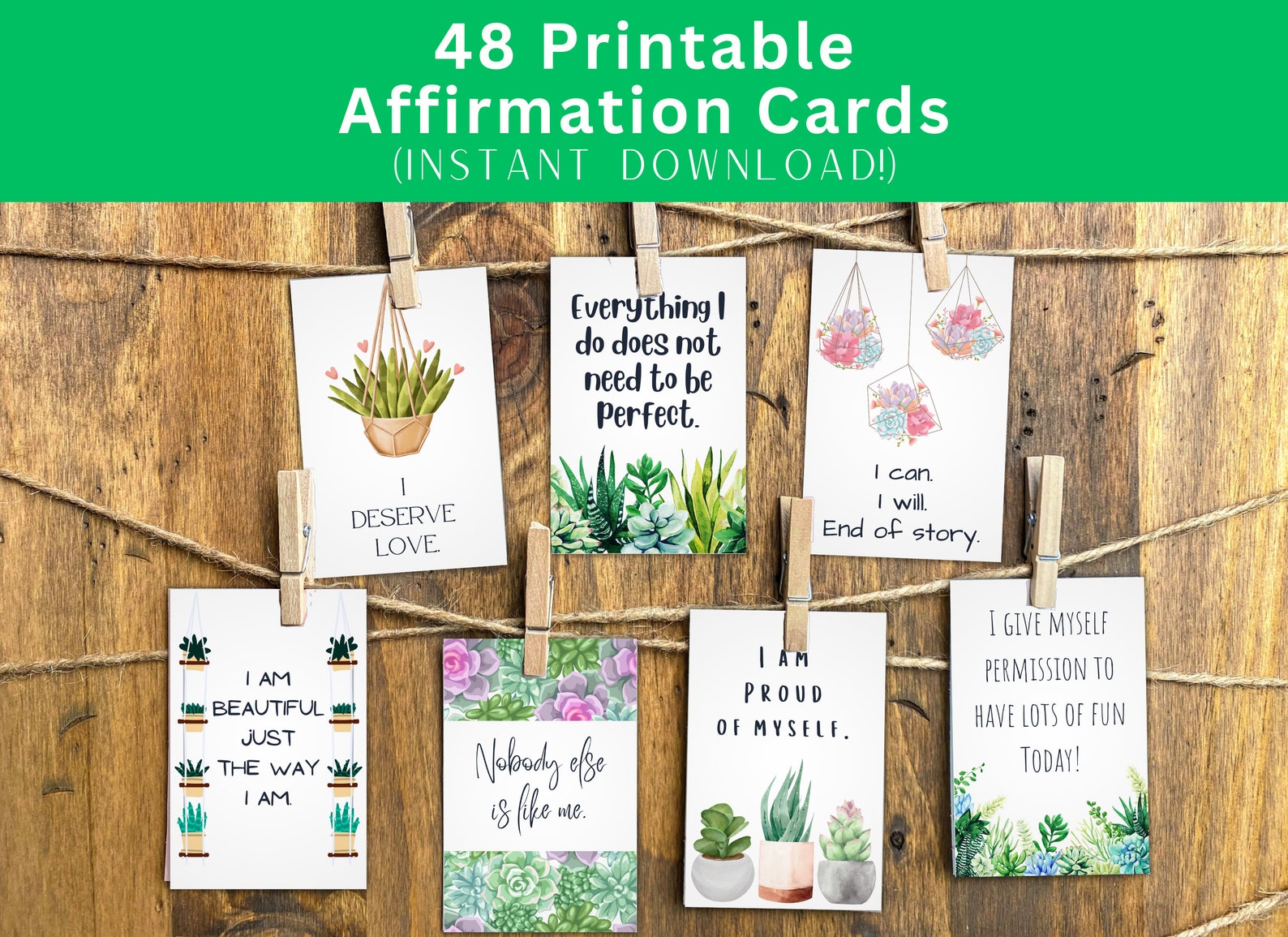 Printable Affirmation Cards, Succulents and Plants - Etsy