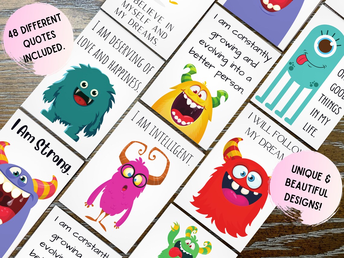 Printable Affirmation Cards, Fun Monsters for Kids - Etsy