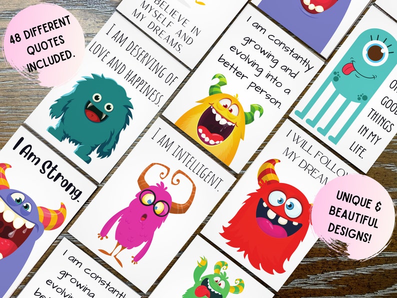Printable Affirmation Cards, Fun Monsters for Kids - Etsy