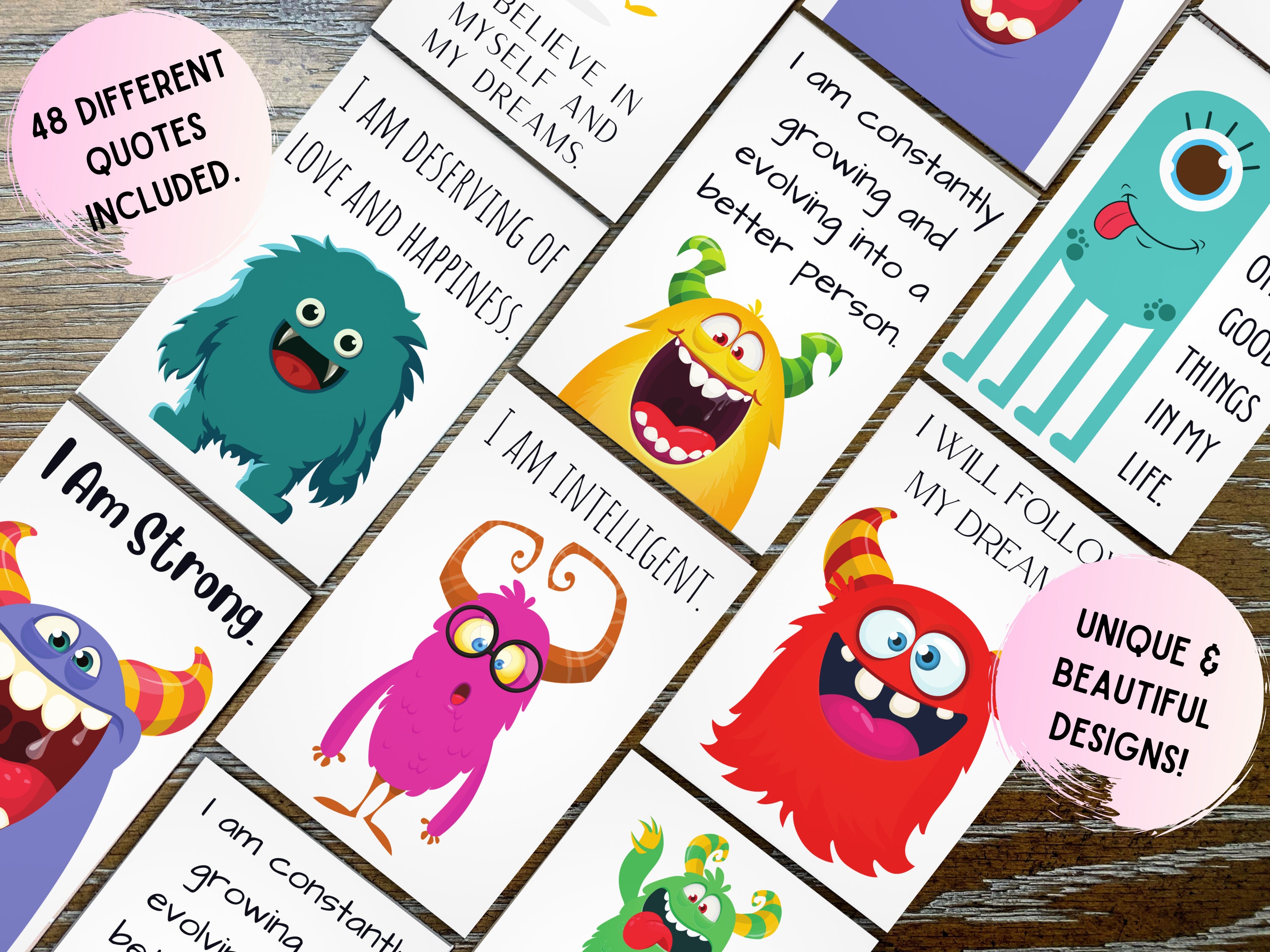 Printable Affirmation Cards, Fun Monsters for Kids - Etsy