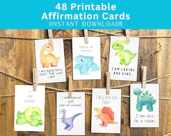 20 Dinosaur Themed Printable Positive Affirmation Cards for Kids, Fun ...