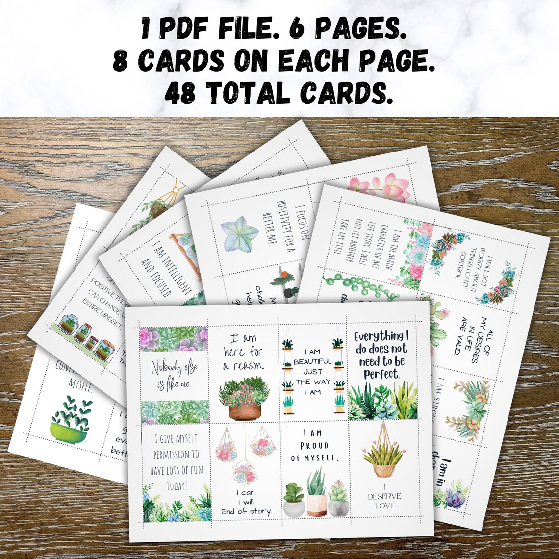 Printable Affirmation Cards, Succulents and Plants - Etsy
