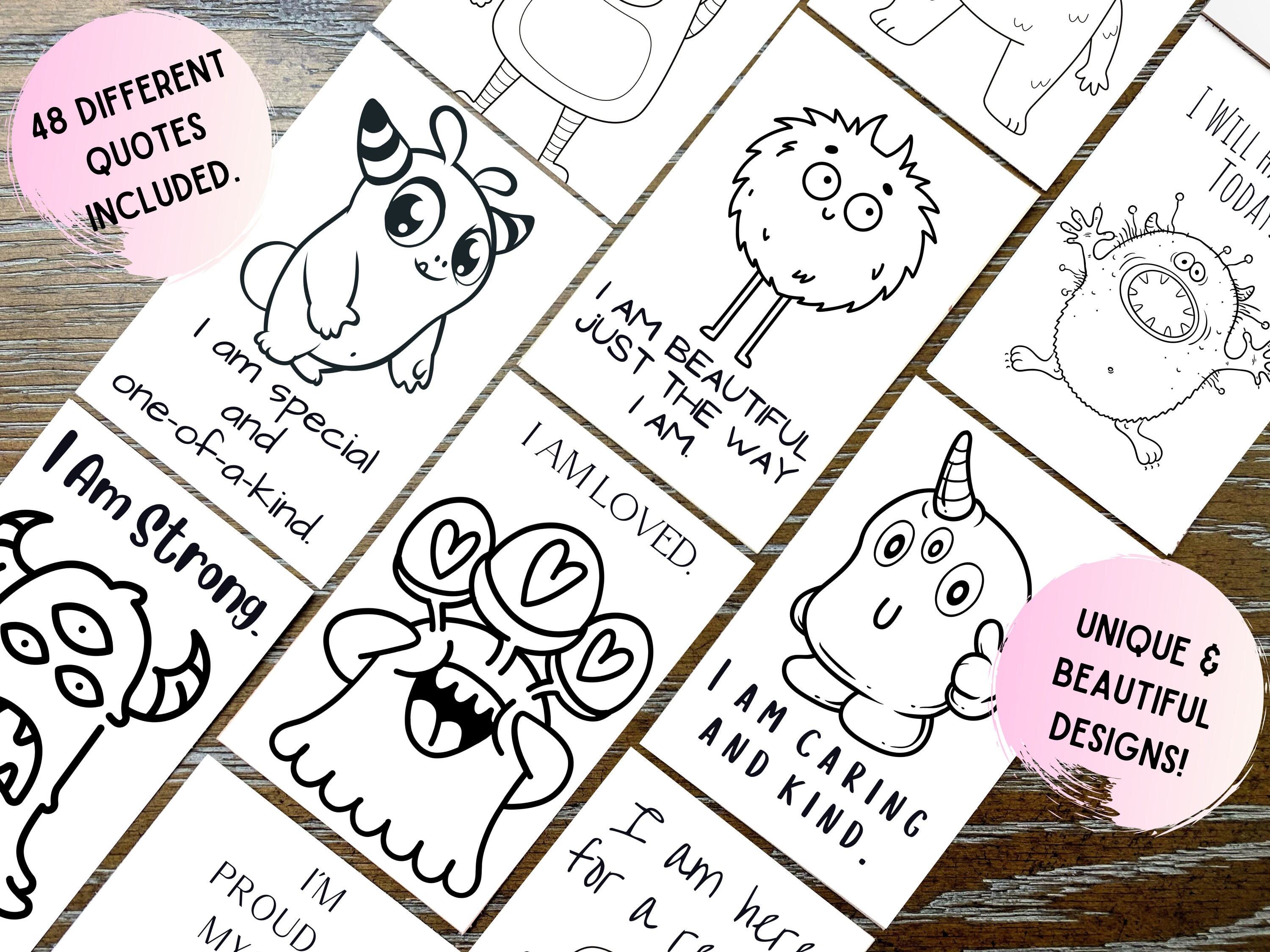Printable Affirmation Coloring Cards Fun Monsters for Kids - Etsy