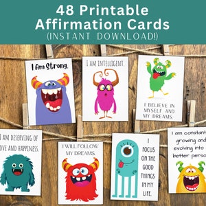 Printable Affirmation Cards, Fun Monsters for Kids - Etsy