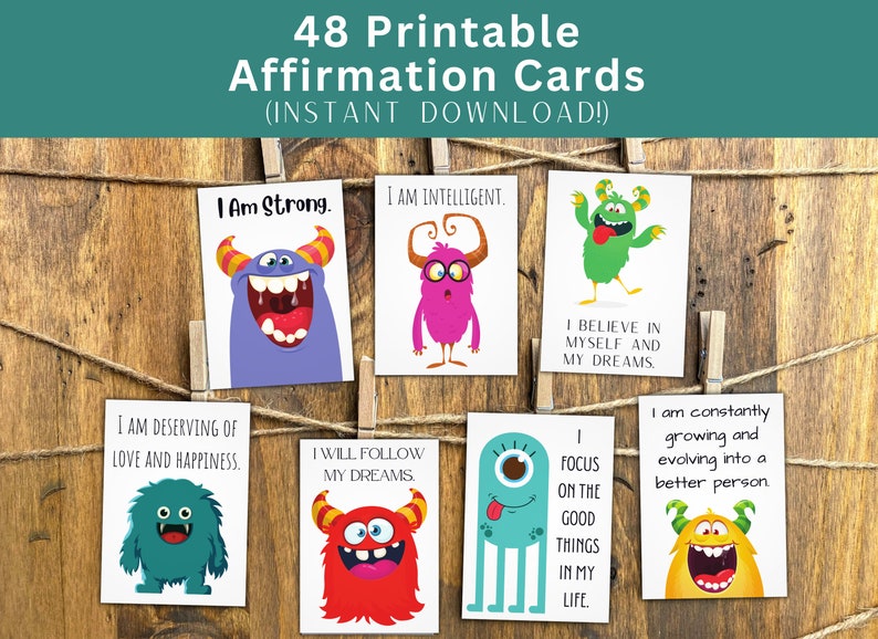 Printable Affirmation Cards, Fun Monsters for Kids - Etsy