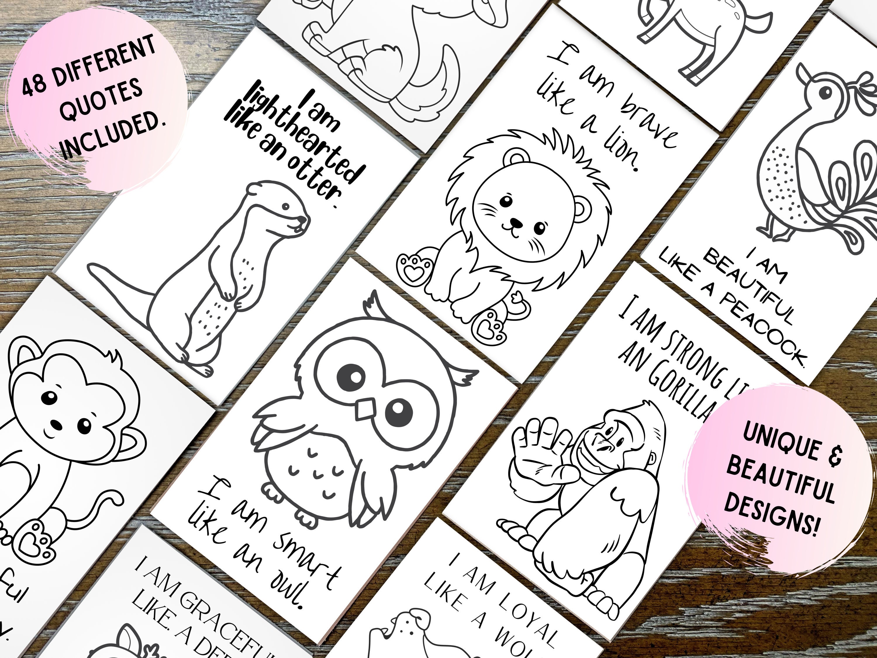 Printable Affirmation Coloring Cards, Adorable Zoo and Safari Animals ...