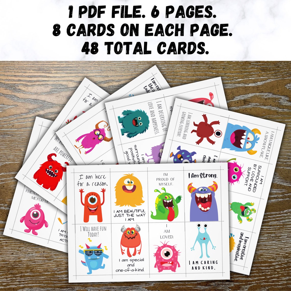 Printable Affirmation Cards, Fun Monsters for Kids - Etsy