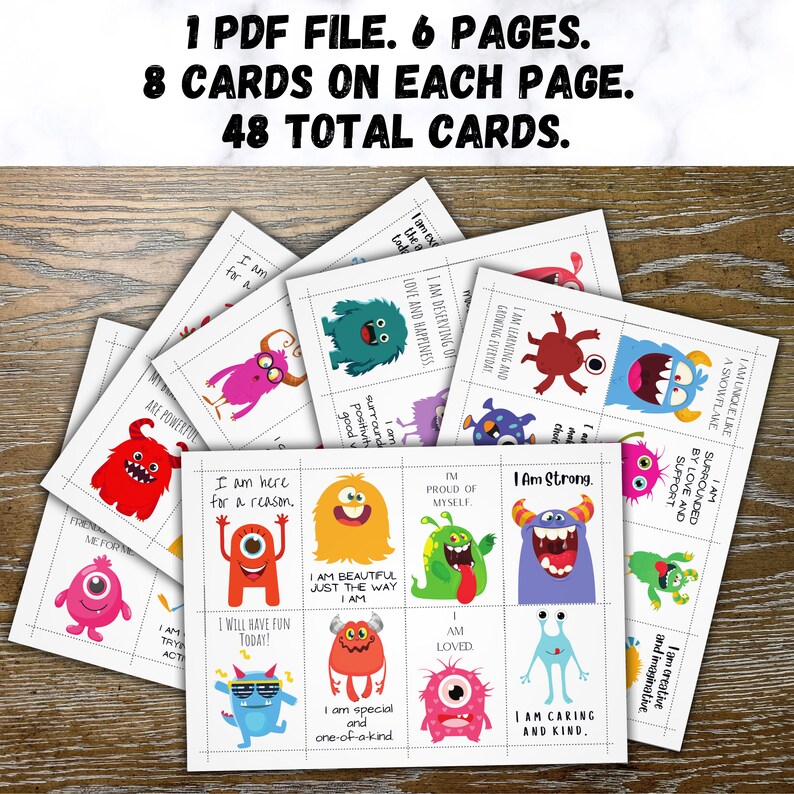 Printable Affirmation Cards, Fun Monsters for Kids - Etsy