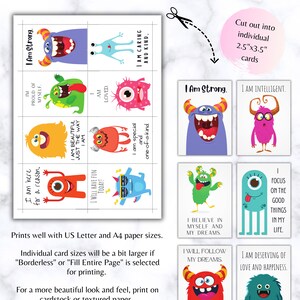 Printable Affirmation Cards, Fun Monsters for Kids - Etsy