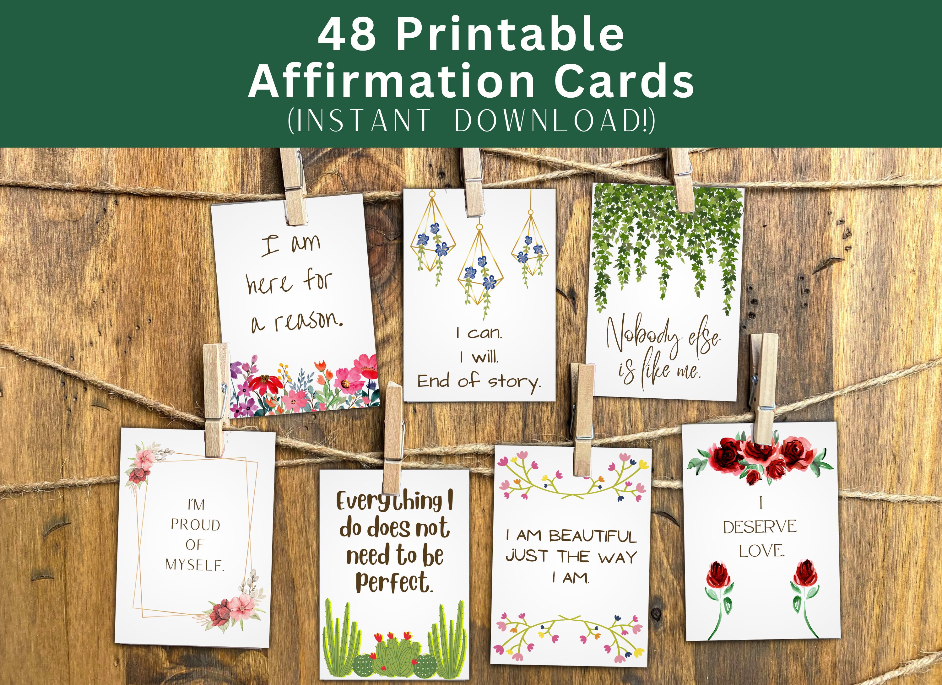Printable Affirmation Cards, Elegant Flowers and Plants - Etsy