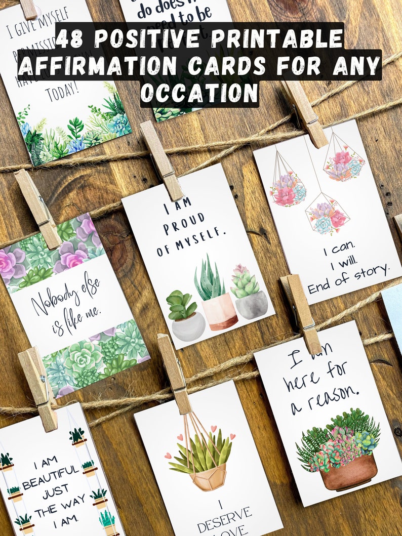 Printable Affirmation Cards, Succulents and Plants - Etsy