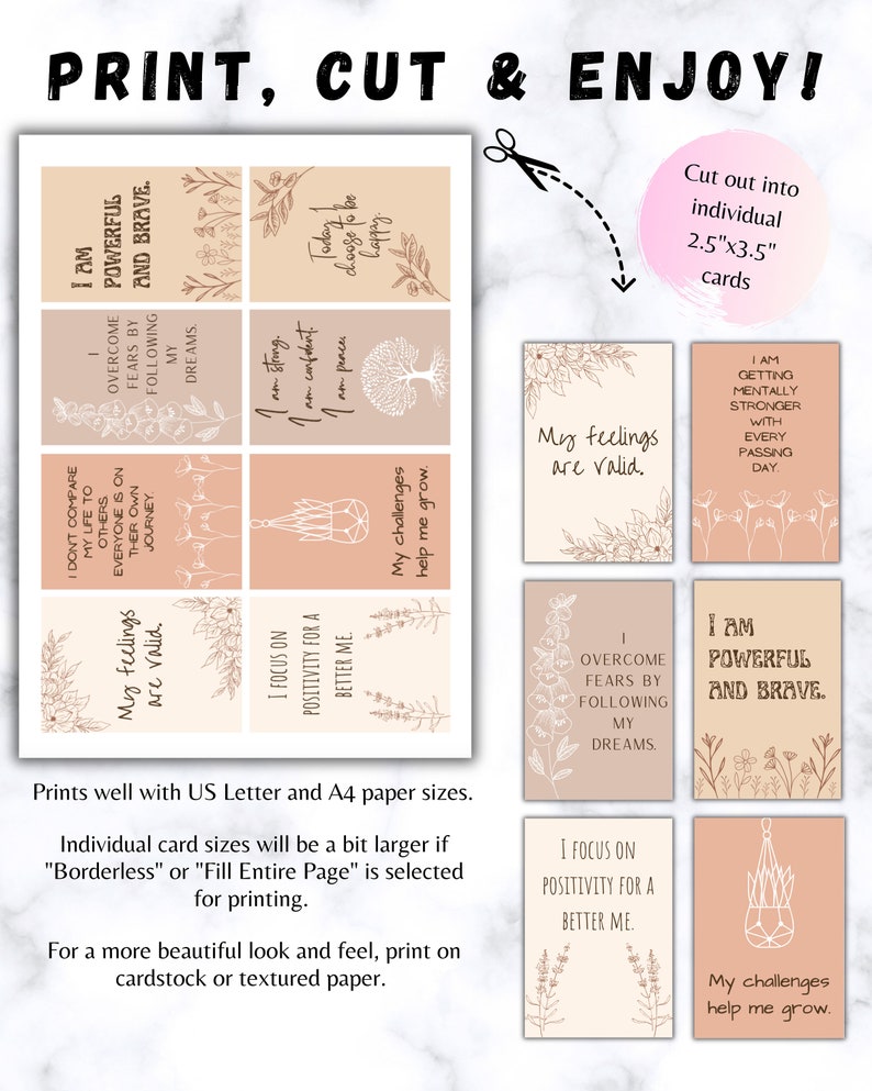Printable Affirmation Cards, Boho Plants and Flowers - Etsy