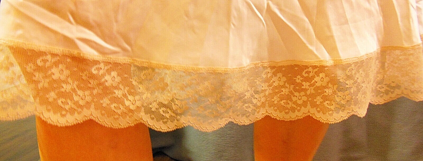 Corhan Noumair Vintage White With Beige Lace Trim Satiny Nylon Full ...