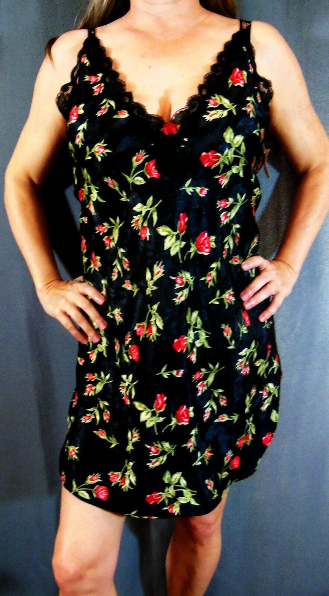 Sears Inner Most Vtg Gorgeous Black Floral Lacy Satiny Jacquard Chemise ...