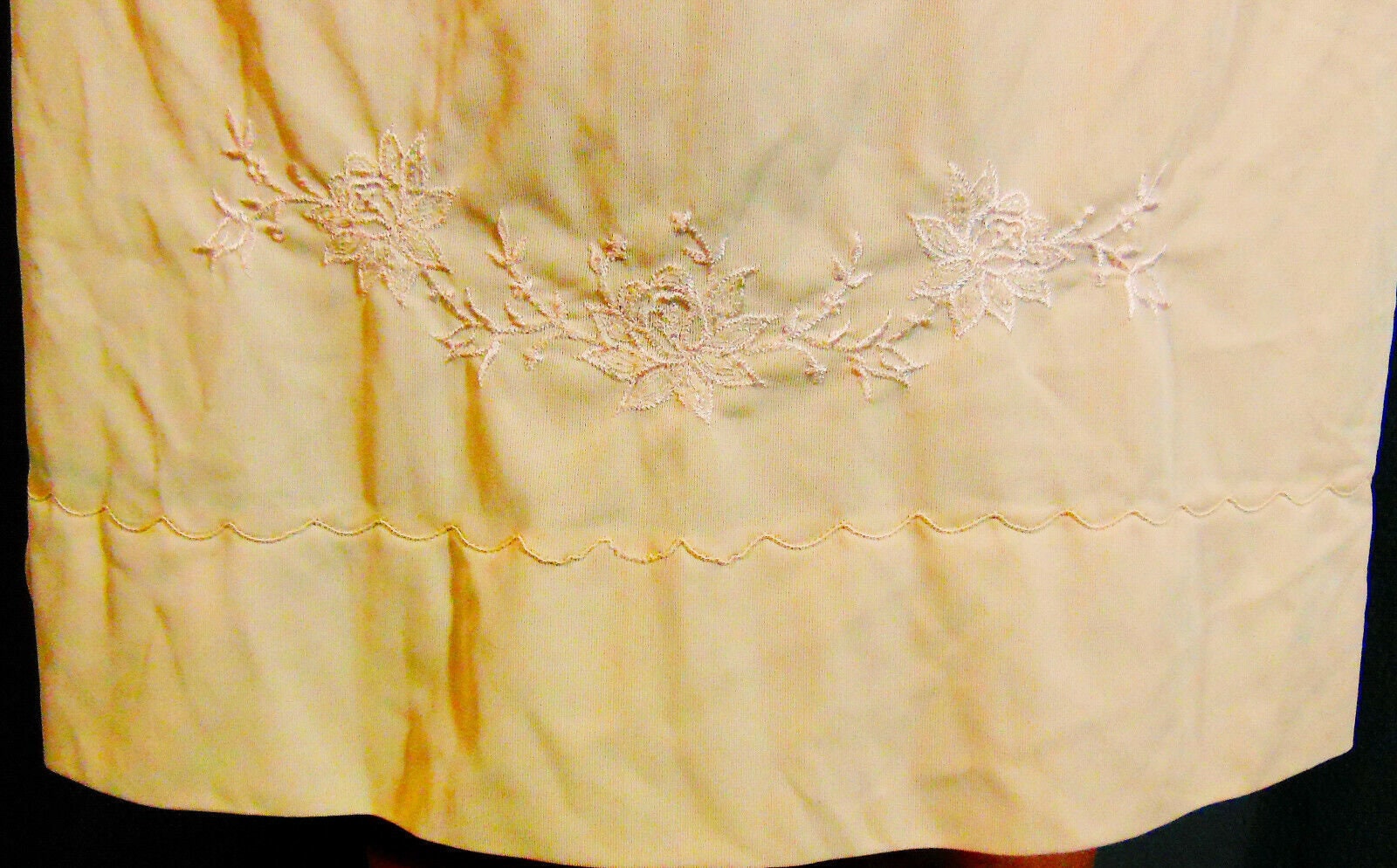 Elegant Sears Vintage Beige Slippery Nylon Embroidered Cups&hem Full ...