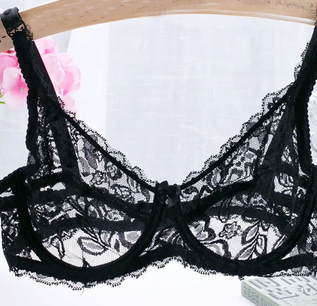 Beyond Sexy!!! Black Sheer Lace Unlined Stretch Cups Underwire Bra 38B ...