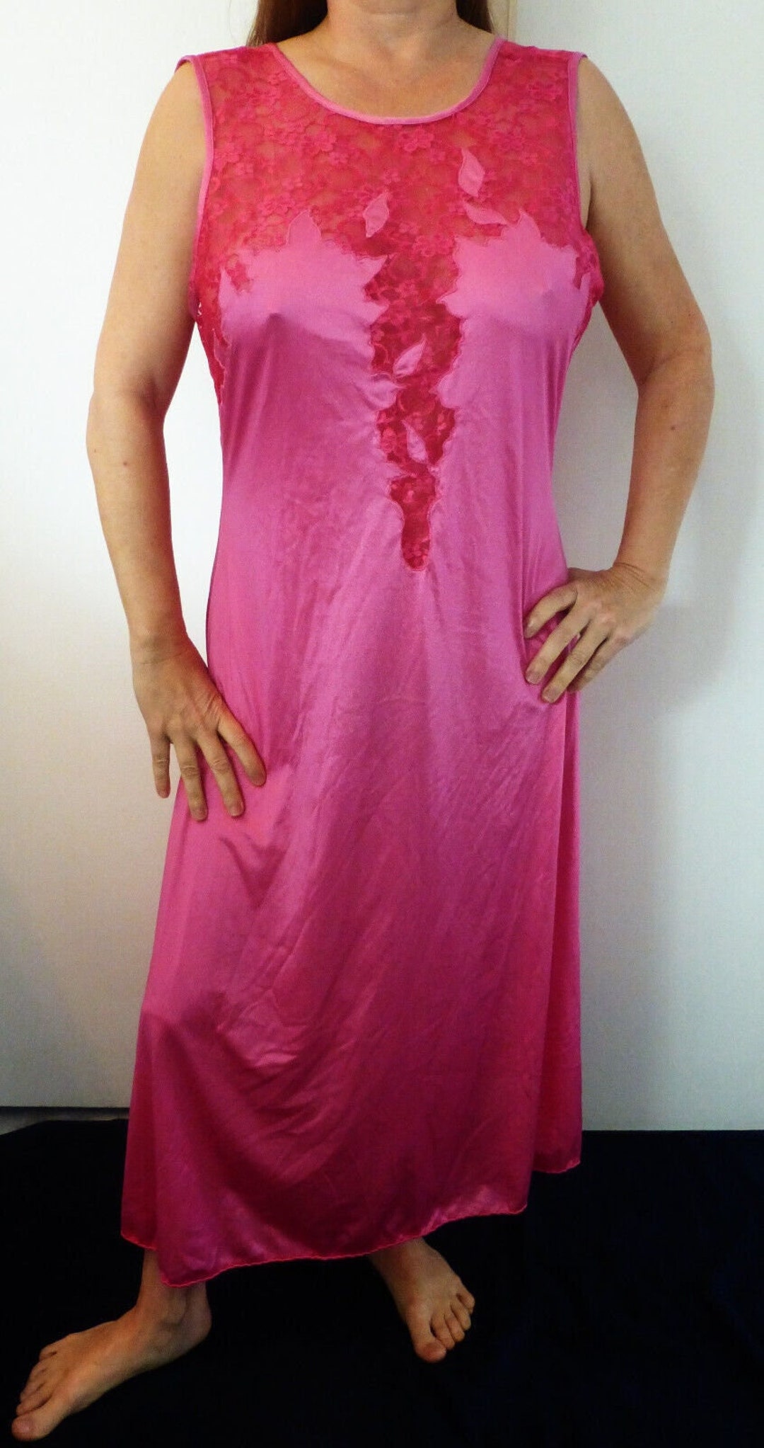 Gorgeous 1970S Contessa Glamorous Pink Mega-lacy Long Nightgown L M Evc ...
