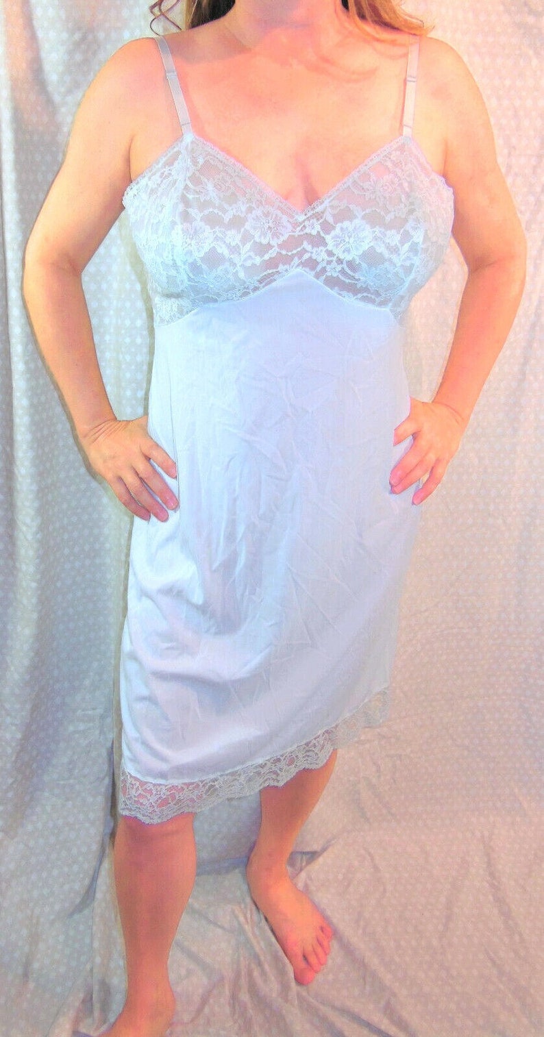 1960S Vanity Fair Vintage Elegant Blue Sexy Satiny Nylon Lacy Full Slip 34 Evc - Etsy