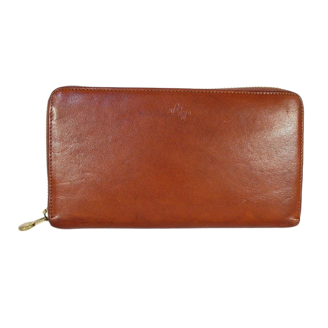 MONSAC Original Vintage Mahogany Leather Zip Around Clutch Organizer ...