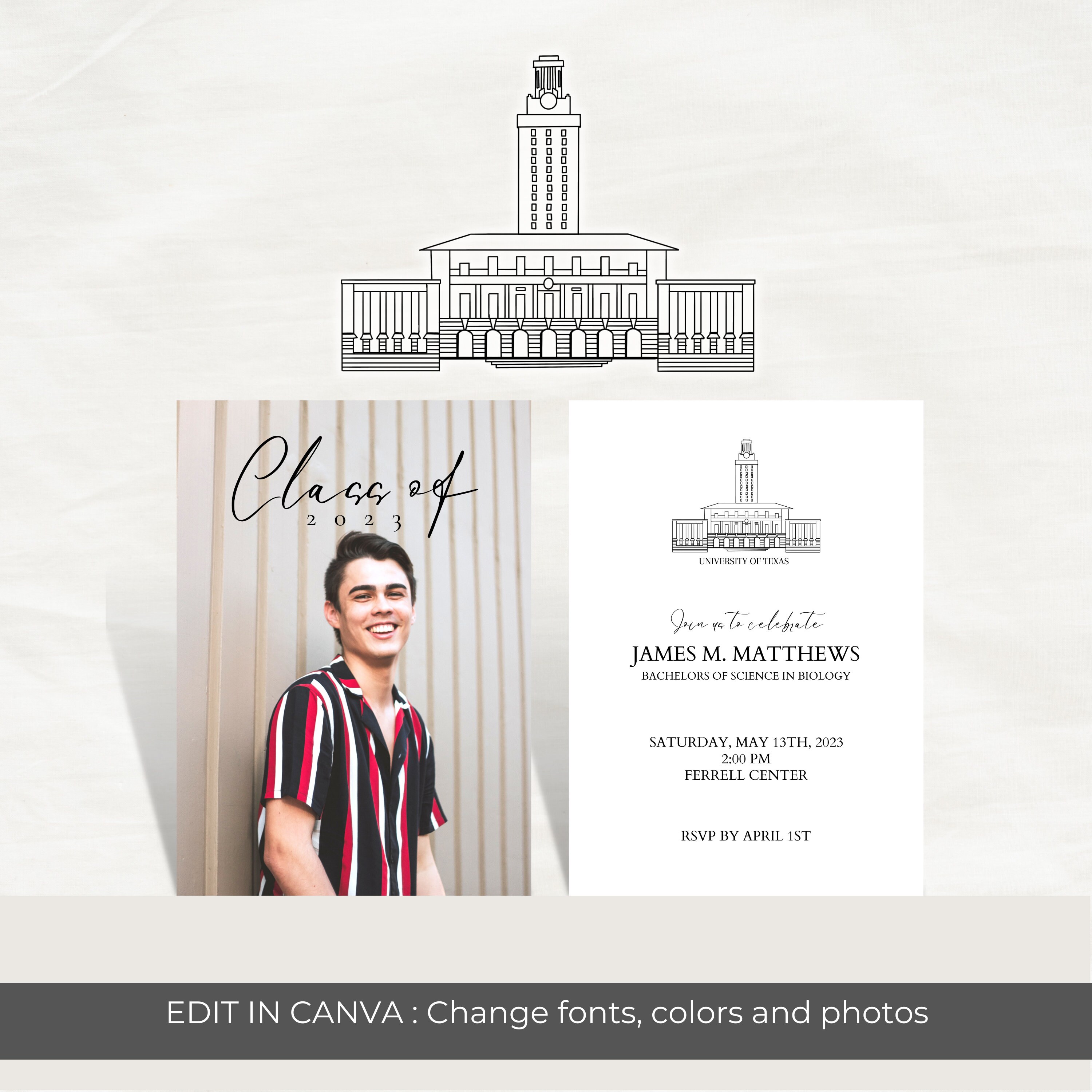University of Texas Graduation Party Invitation Template, Minimalist ...