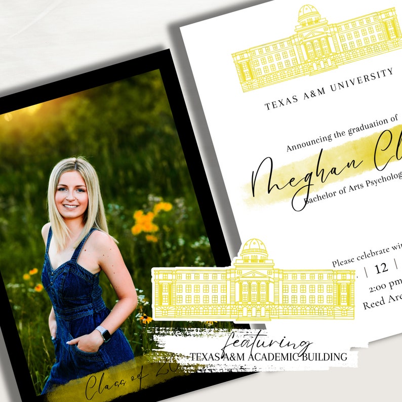 Texas A&M University Graduation Invitation Template, TAMU Minimalist ...