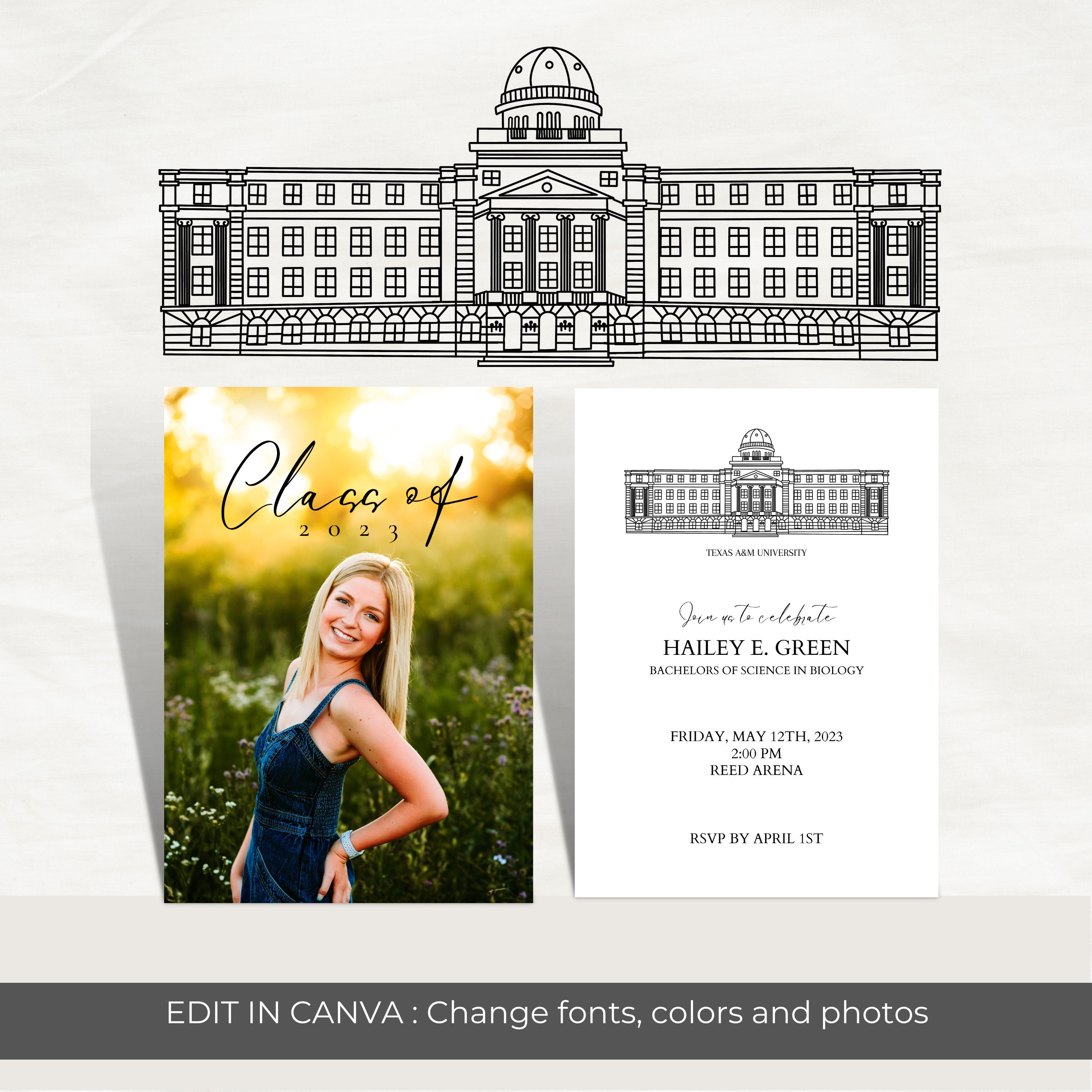 Texas A&M University Graduation Invitation Template, TAMU Minimalist ...