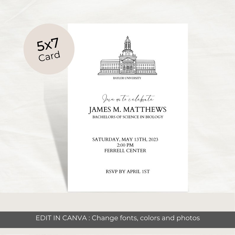 Baylor University Graduation Party Invitation Template - Etsy
