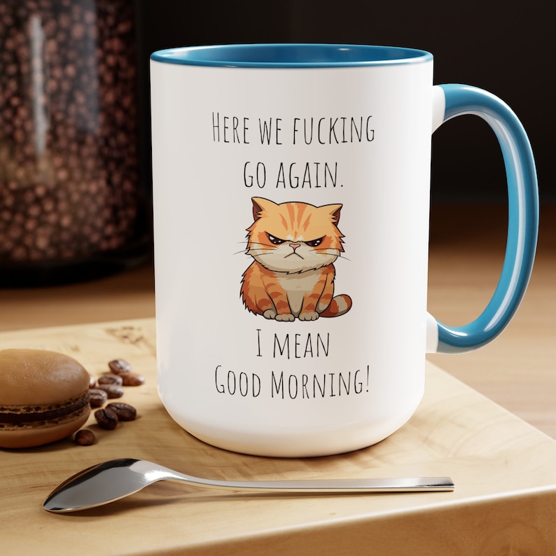 Taza divertida de gato gruñón, taza de café divertida, taza de mañana ...
