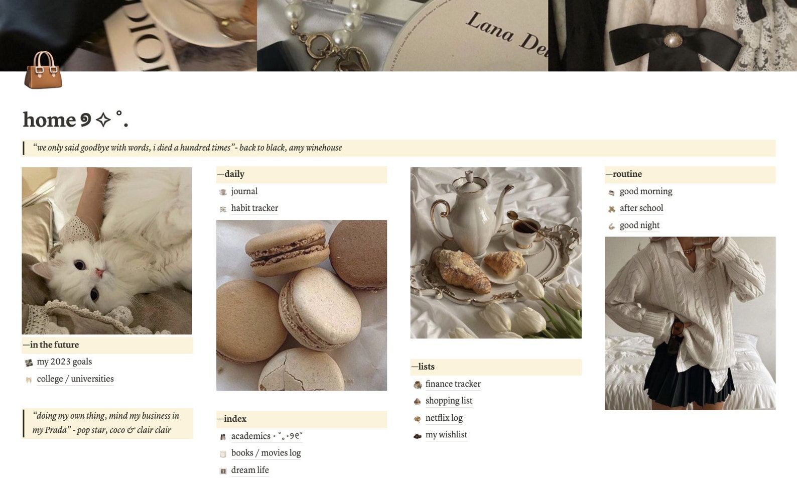 Notion Layout Old Money/light Academia Theme - Etsy