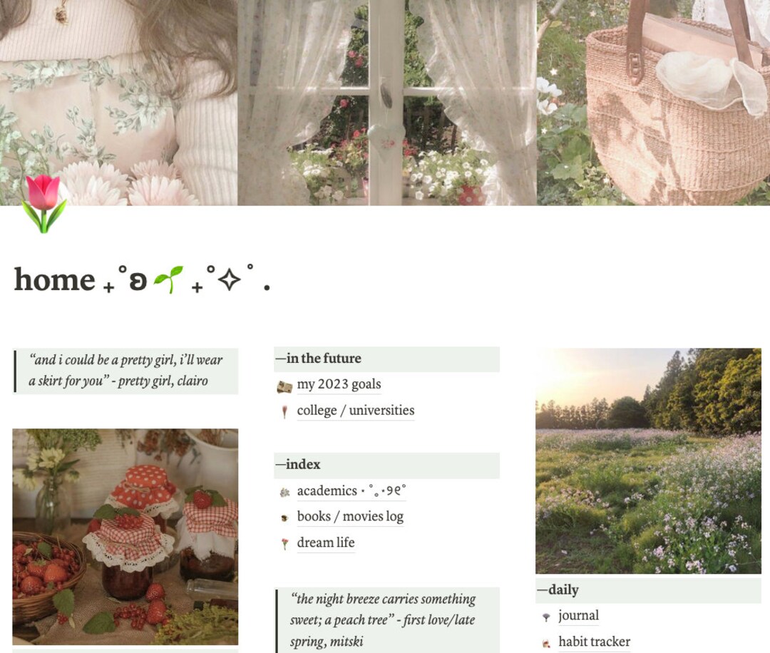 Notion Layout ~ Cottagecore/fairycore Theme - Etsy